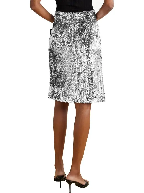 Dolce & Gabbana Sequined Mesh Midi Skirt - Silver
