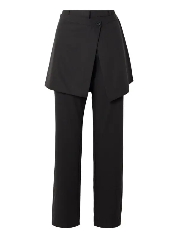 ST. AGNI Layered Straight-leg Wool Pants - Black