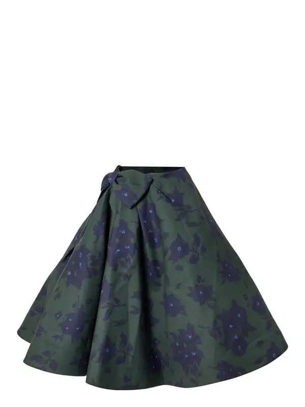 SHUSHU/TONG Asymmetric Bow-embellished Floral-print Midi Skirt - Green