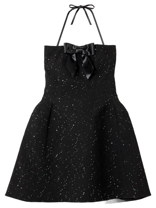 SHUSHU/TONG Strapless Bow-detailed Sequin-embellished Mini Dress - Black