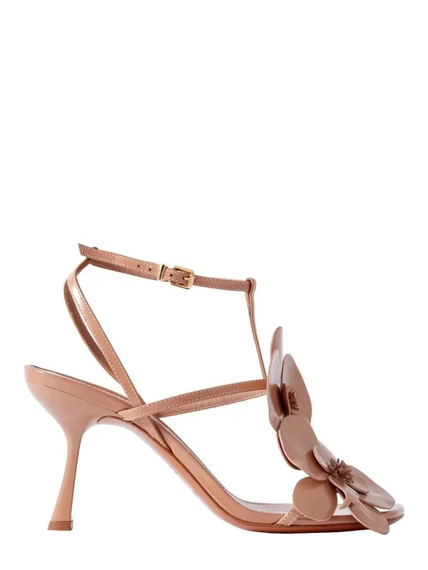 Zimmermann Orchid Appliquéd Glossed-leather Sandals - Neutrals