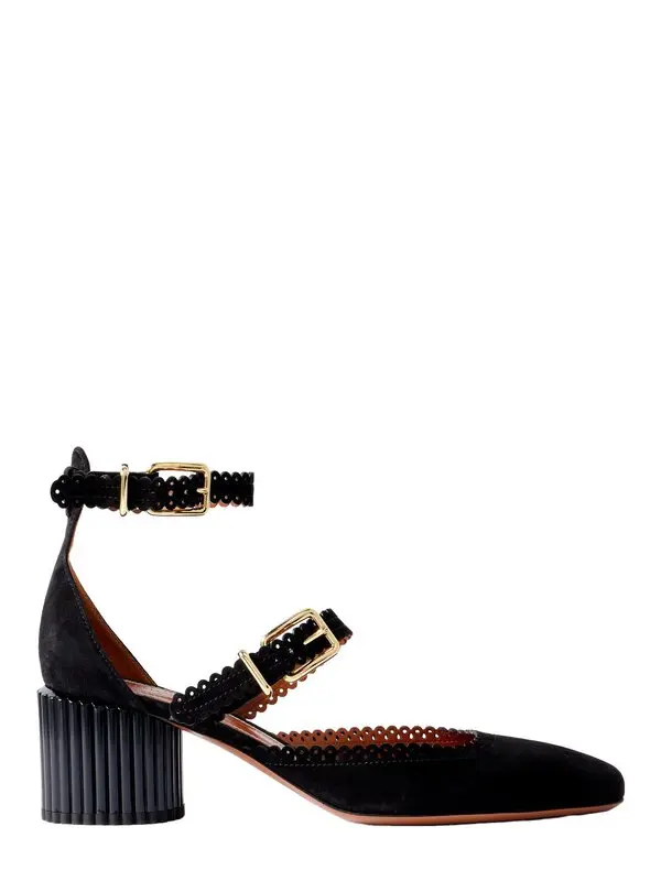 Zimmermann Eddie Scalloped Suede Mary Jane Pumps - Black