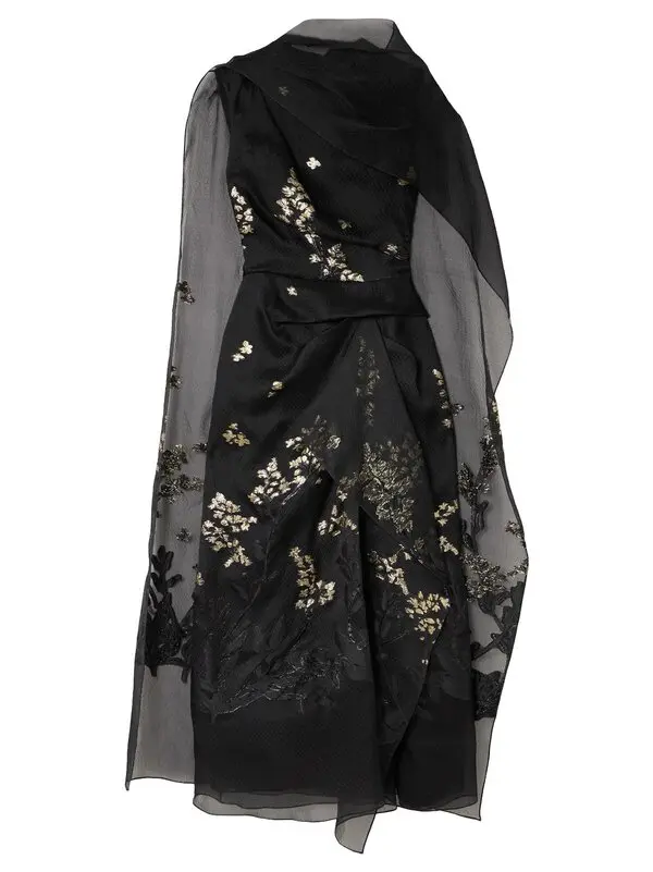 Erdem Layered Metallic Silk-organza And Cloqué Midi Dress - Black