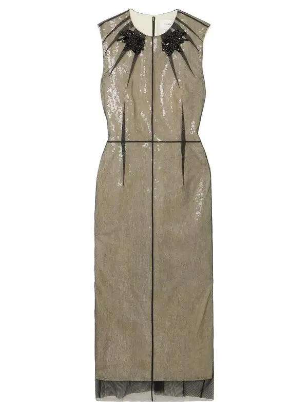 Erdem Layered Embellished Sequined Tulle Midi Dress - Neutrals