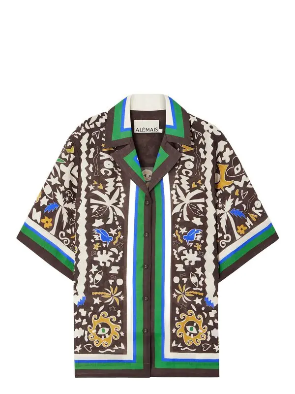 ALEMAIS Maroc Oversized Printed Ramie Shirt - Brown