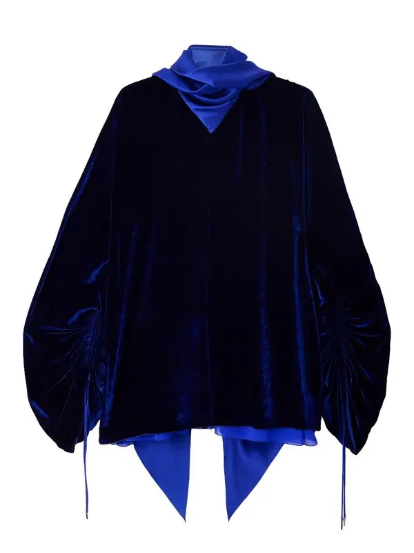 LANVIN Scarf-detailed Velvet And Chiffon Blouse - Blue