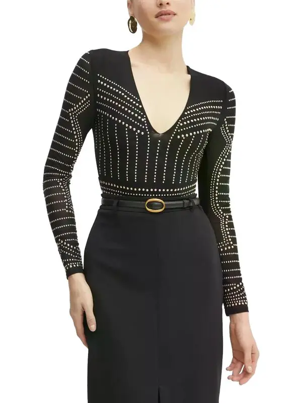 Guess Studded-embellishment V-neck Bodysuit - Black