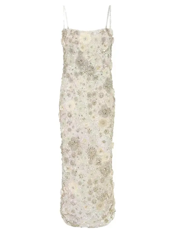 Rachel Gilbert Francesca Floral-embroidered Midi Dress - Neutrals