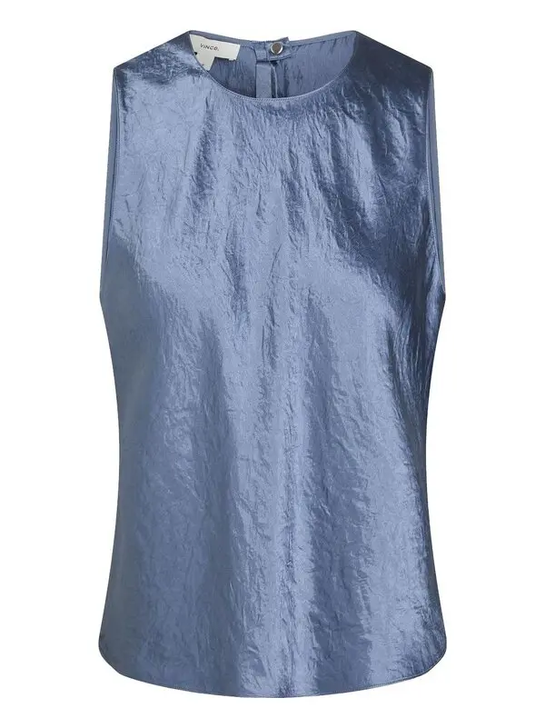 Vince Crinkled Satin Top - Slate Blue