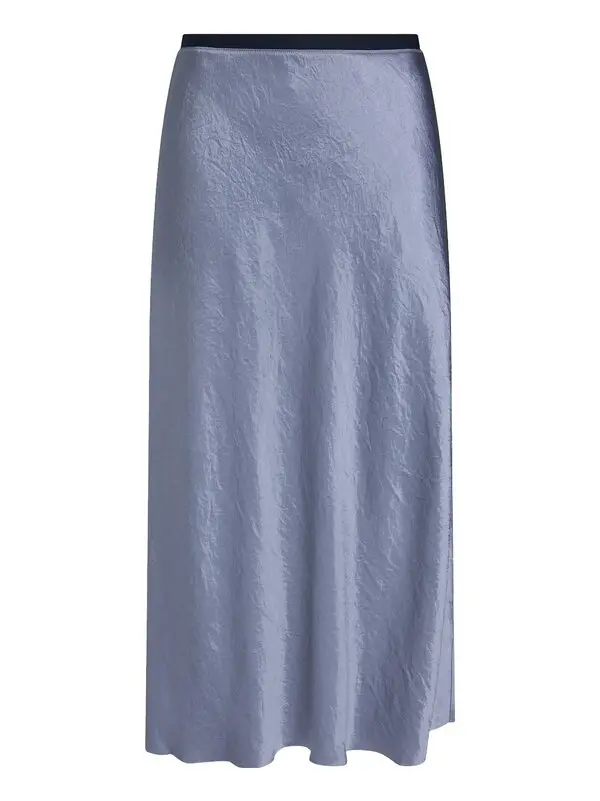 Vince Crinkled Satin Midi Skirt - Slate Blue