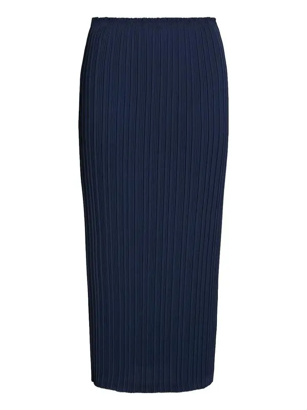 Vince Plissé Satin Midi Pencil Skirt - Navy