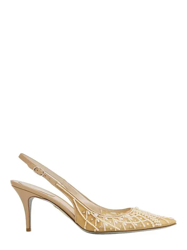 Rene Caovilla 80mm Embellished Net Tulle Pumps - Beige