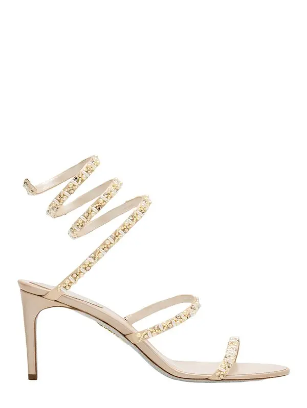 Rene Caovilla Cleo Pearly Crystal Snake-wrap Sandals - Beige