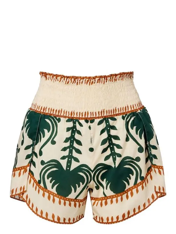 Johanna Ortiz Printed Shirred Cotton Shorts - Multicoloured