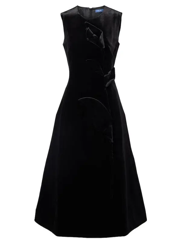 LEO LIN Cleo Floral-appliqué Velvet Midi Dress - Black