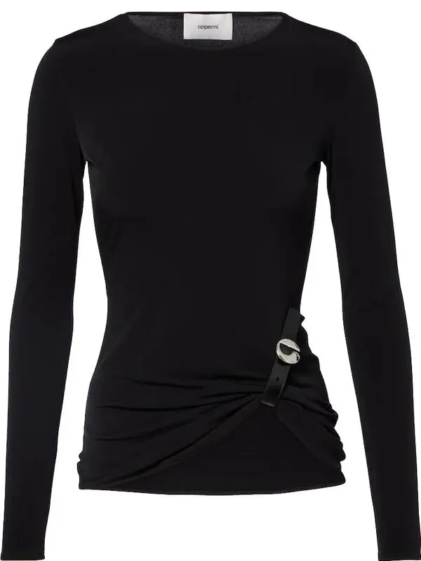 Coperni Gathered Leather-trimmed Top - Black