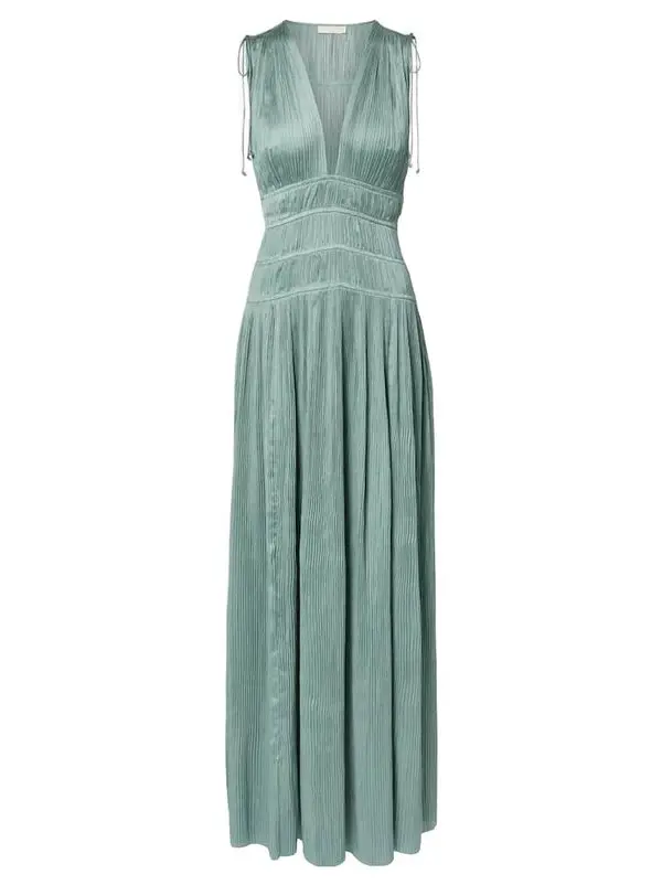 Ulla Johnson Tasneem Satin Plisse Gown - Blue