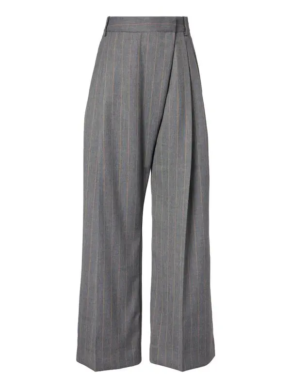 GANNI Pinstriped Wide-leg Trousers - Grey