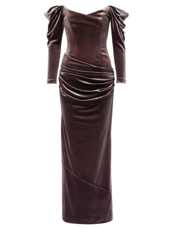 Alex Perry Draped Velvet Gown - Brown
