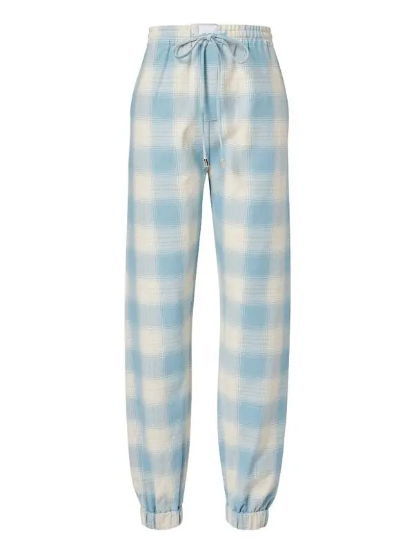Attico Checked Cotton And Wool Tapered Pants - Blue