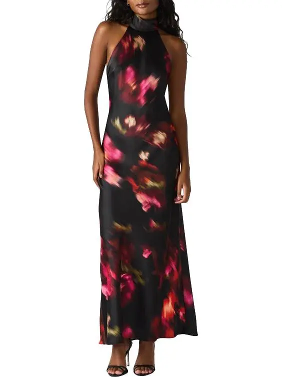 Steve Madden Lara Satin Bias Cut Maxi Dress - Blurry Floral
