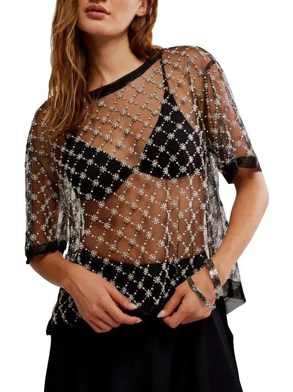Free People Loir Embellished Knit Top - Black