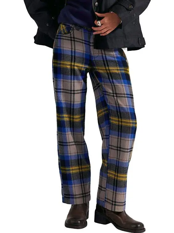 Free People Plaid High-waist Trousers - Charcoal Combo