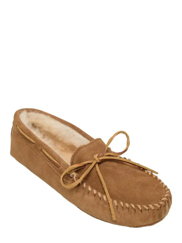 Minnetonka Genuine Sheepskin Lined Soft Sole Slipper - Tan