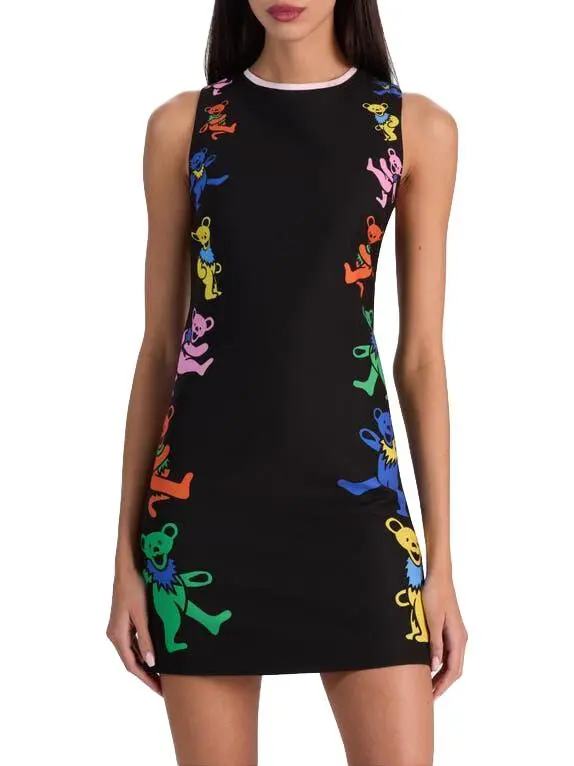 Alice + Olivia X Grateful Dead Clyde Fitted Sheath Minidress - Grateful Bears Black