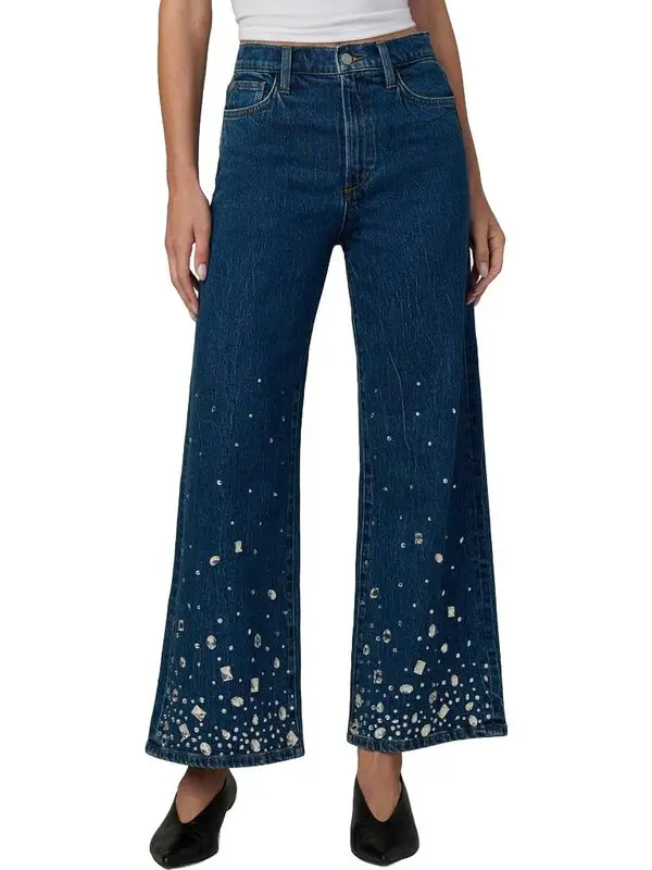 Joe's Jeans The Mia Stone Embellished Ankle Wide Leg Jeans - Crystal Sky