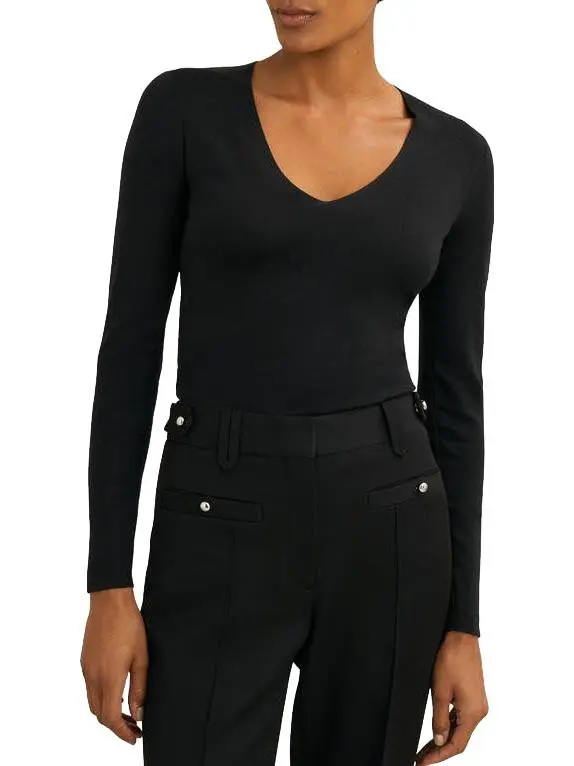 REISS Maeve V-neck Silk Blend Sweater - Black