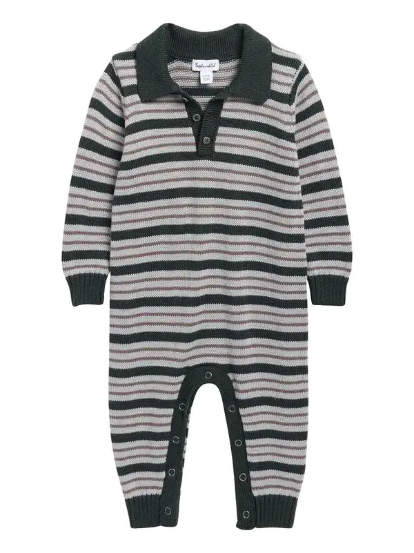 Splendid Striped Knit Polo Romper - Deep Forest Stripe