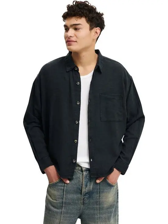 COTTON ON Washed Long Sleeve Shirt - Washed Black