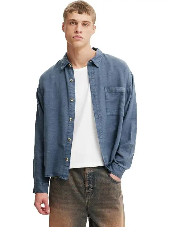 COTTON ON Washed Long Sleeve Shirt - Washed Navy