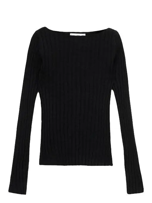 Mango Boat Neck Ribbed Sweater - Black