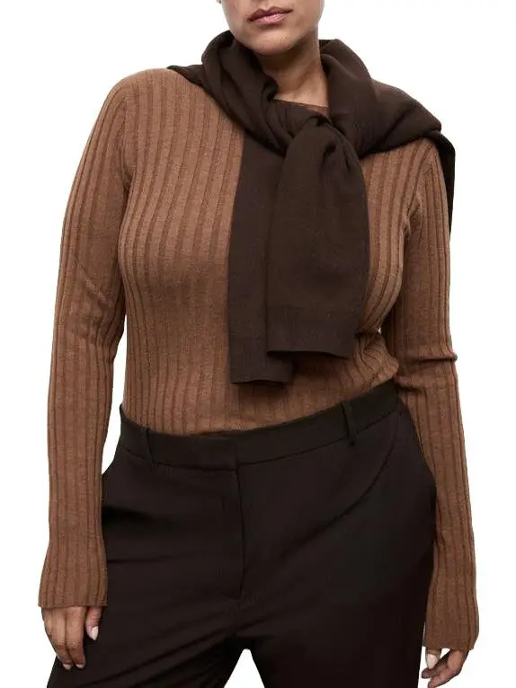 Mango Boat Neck Ribbed Sweater - Chocolate