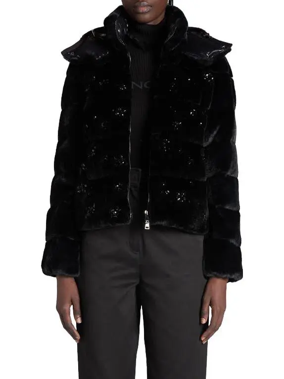 Moncler Andronne Embellished Faux Fur Down Jacket - Black