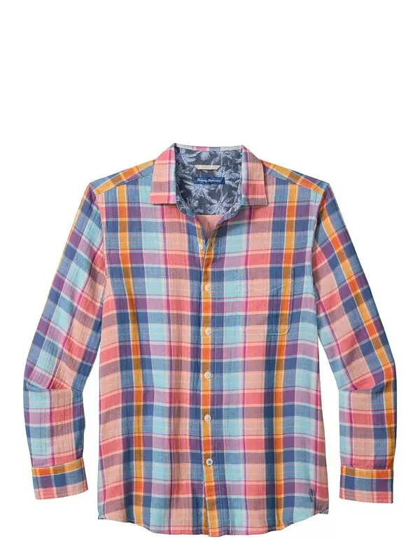 Tommy Bahama Palma Roja Plaid Brushed Cotton Button-up Shirt - Turquoise Haze