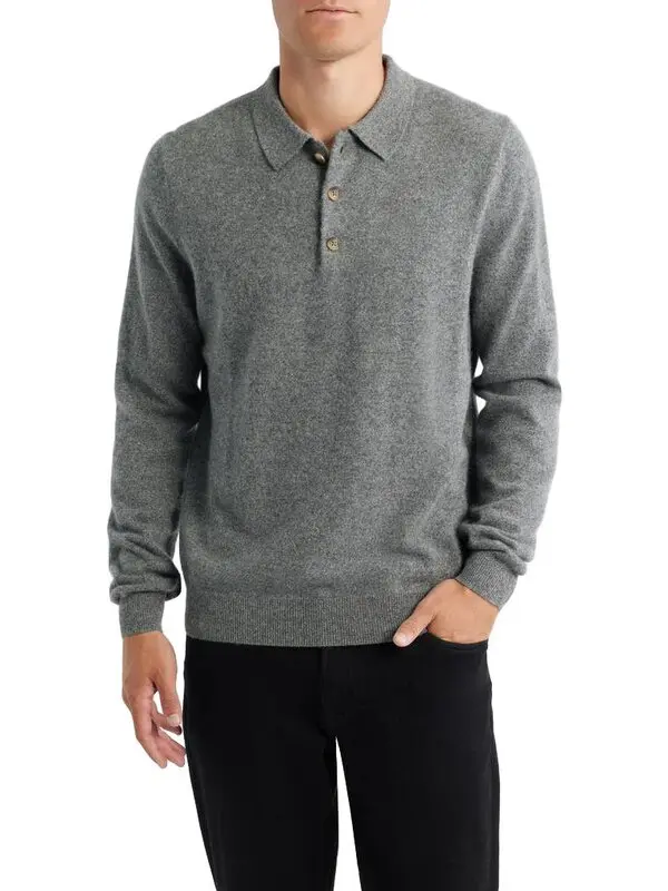 Scott Barber Cashmere Polo - Pewter Heather