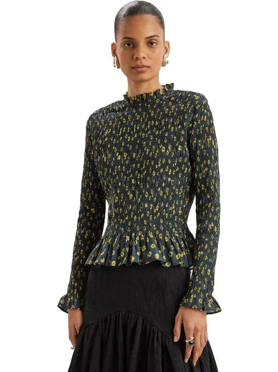 Merlette Norra Print Top - Lemon Navy Floral Print