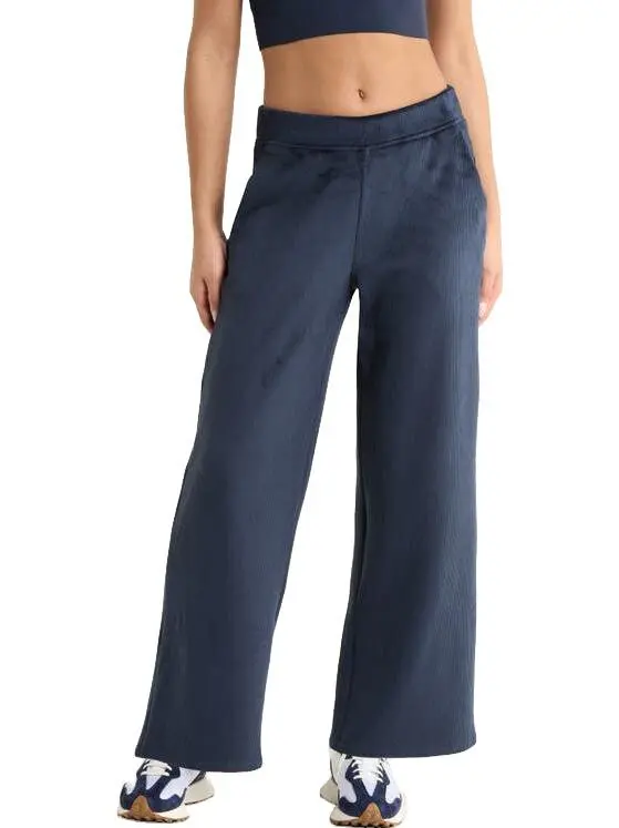 Zella Plush Ribbed Wide Leg Pants - Navy Sapphire