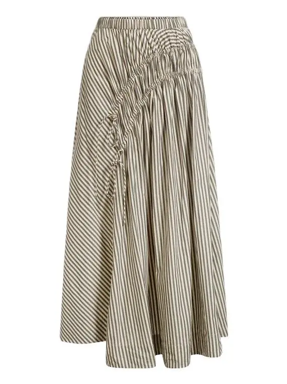 Merlette Sabine Striped Cotton A-line Midi Skirt - Cedar Stripe