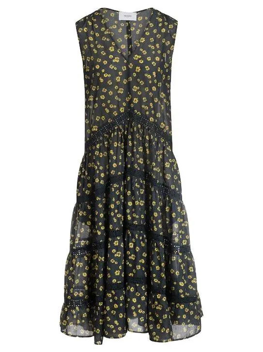 Merlette Wallis Printed Cotton Dress - Lemon Navy Floral Print