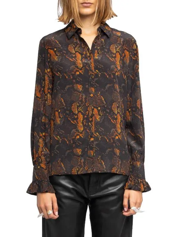 Zadig&Voltaire Python Print Silk Button-up Shirt - Black