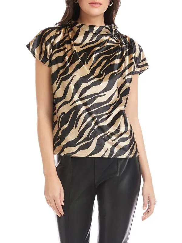 Fifteen Twenty Emmeline Cowl Neck Velvet Top - Zebra