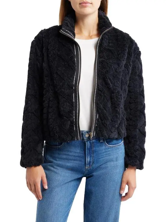 CITY BLUES Textured Faux Fur Jacket - Black