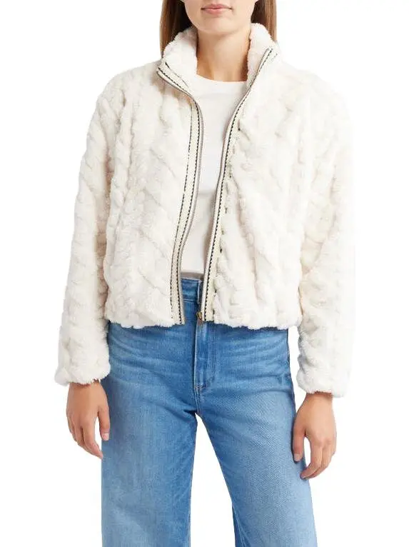 CITY BLUES Textured Faux Fur Jacket - Cream