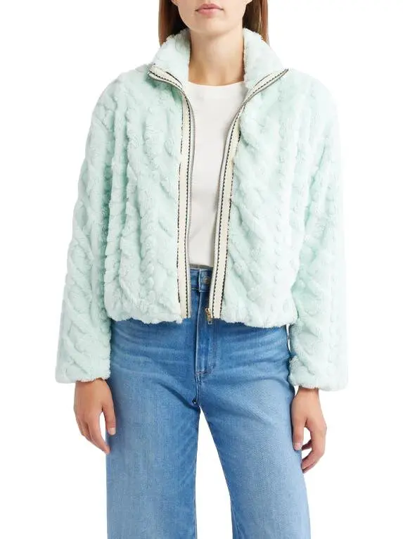 CITY BLUES Textured Faux Fur Jacket - Mint