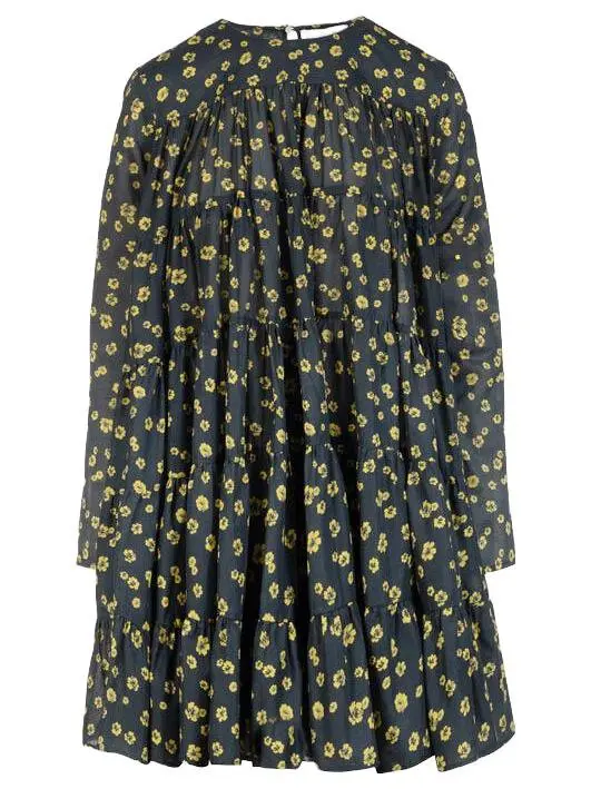 Merlette Soliman Floral Print Dress - Lemon Navy Floral Print