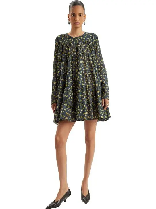 Merlette Soliman Floral Print Dress - Lemon Navy Floral Print